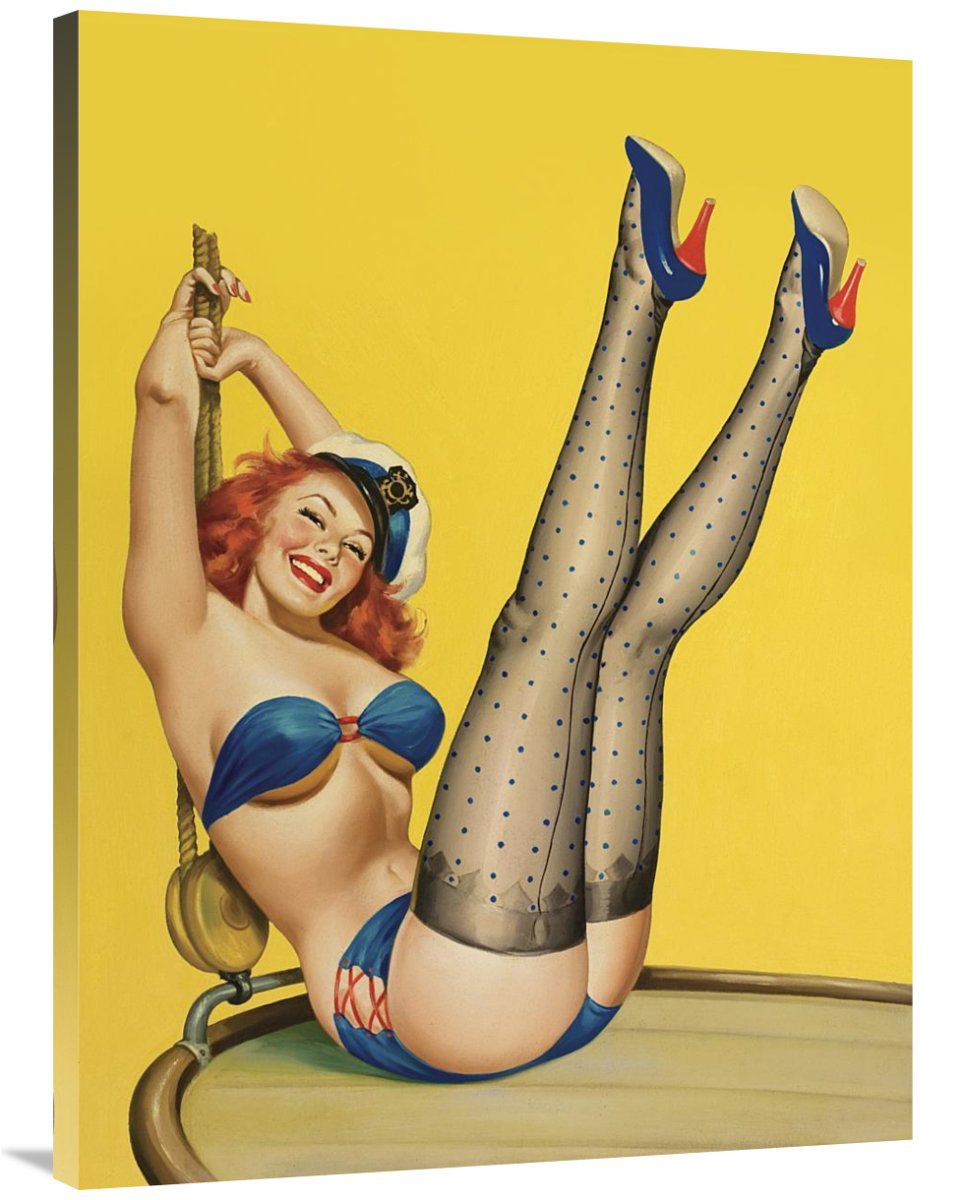 East Urban Home 'Mid-Century Pin-Ups Flirt Magazine Sailor Girl' Graphic Art Print on Canvas ...